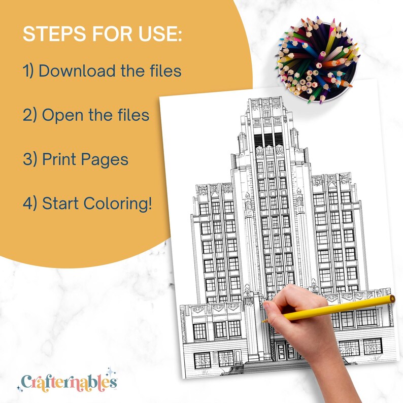 Art Deco Skyscrapers Coloring Pages | Printable American Architecture ...