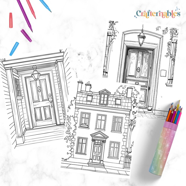 Cottage Townhouse Coloring Pages – Architecture Printable (PDF) - Etsy
