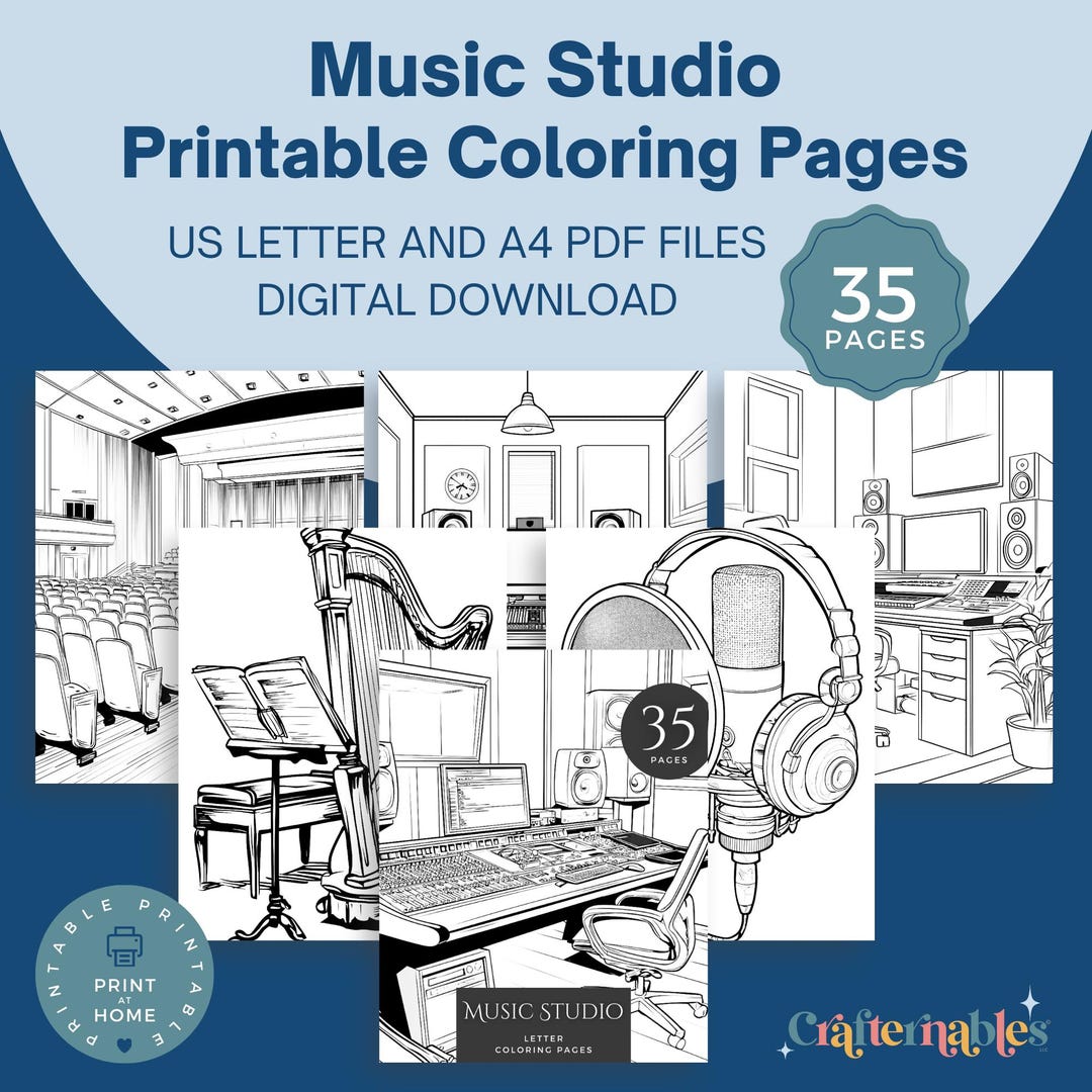 Music Studio Coloring Pages | Printable Creative Spaces & Instruments ...