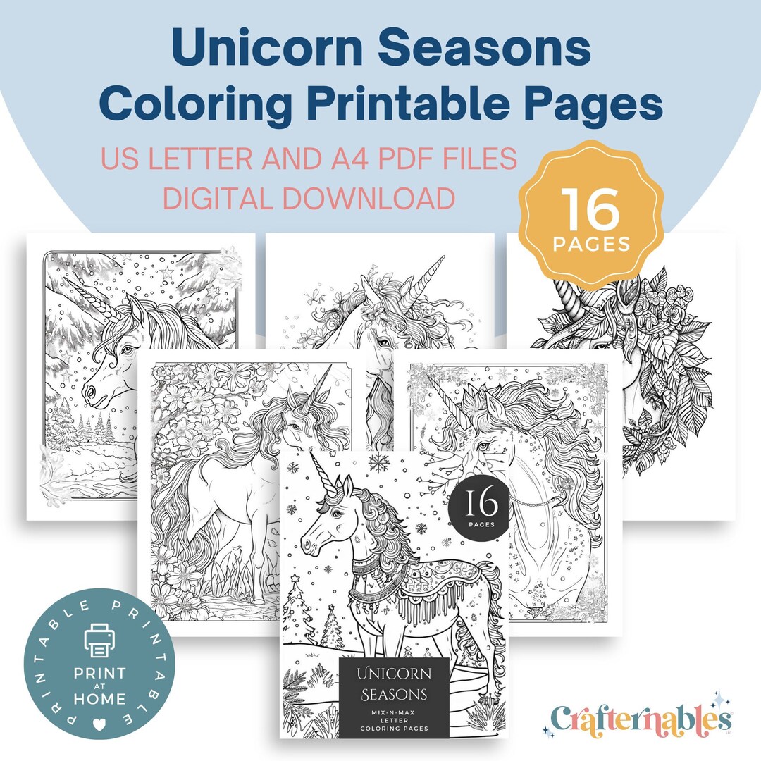 Unicorn Seasons Coloring Pages: 16 Printable Designs (PDF Download) - Etsy