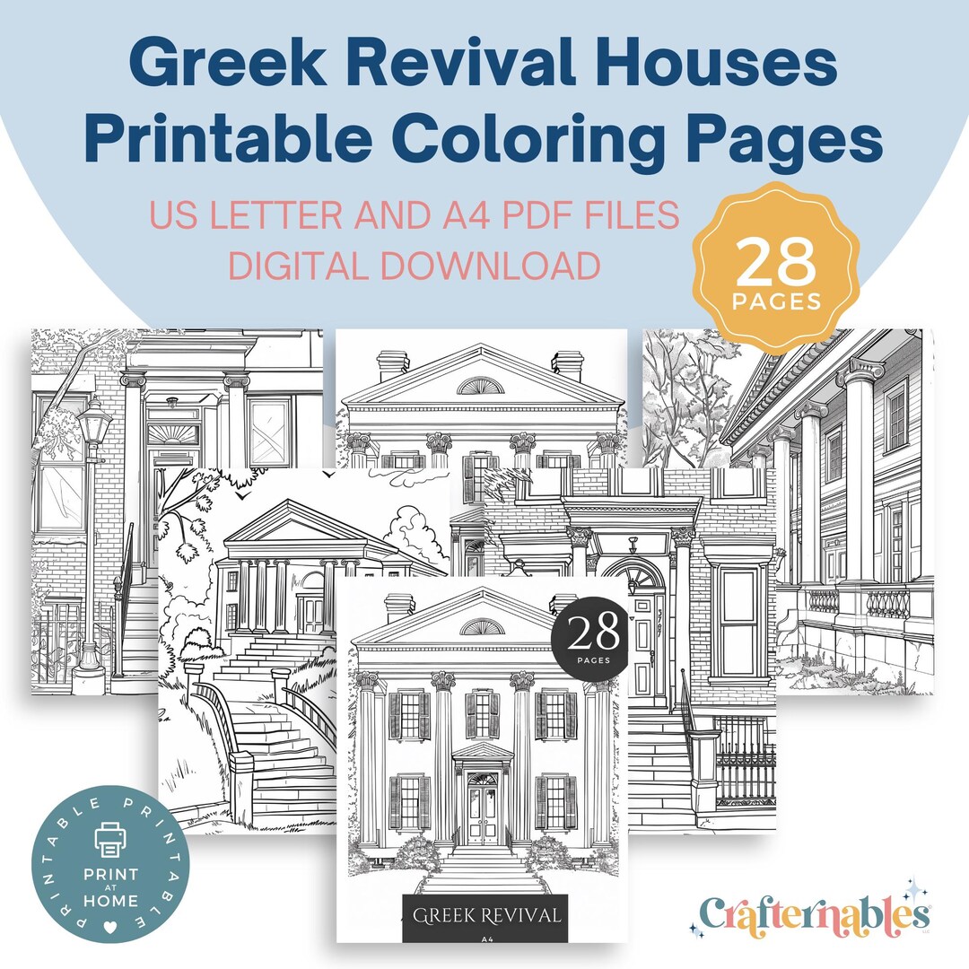Greek Revival Home Coloring Pages | 28 Architecture Art Sheets (PDF ...