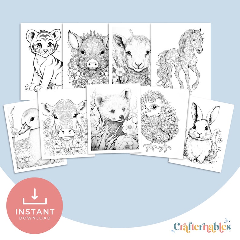 Baby Animals Coloring Pages - Instant Download PDF for Cute Spring Art ...