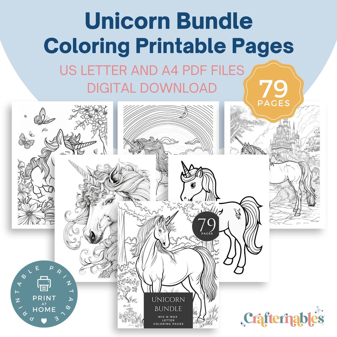 Magical Unicorn Coloring Bundle - Printable - Large Bundle of 79 ...