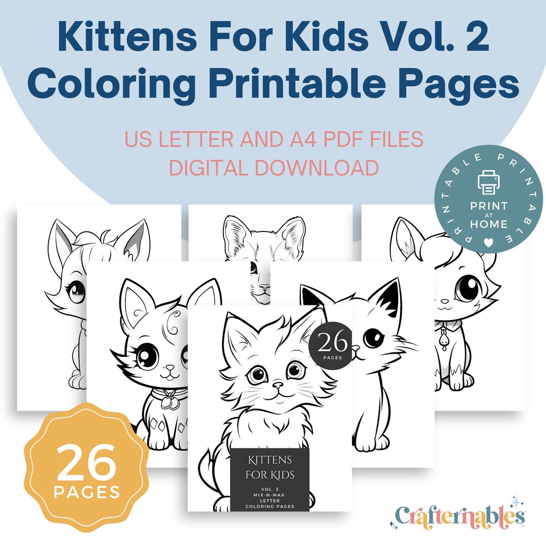 Simple & Cute Kittens Coloring Pages Volume 2 Digital Download Set ...