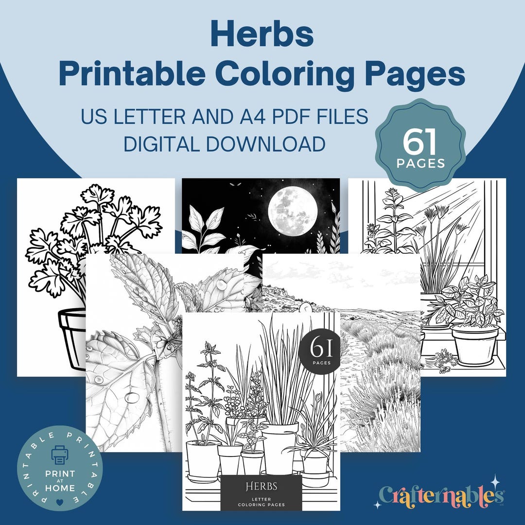 Herbal Coloring Book | 61 Printable Pages | Medicinal & Culinary Herbs ...