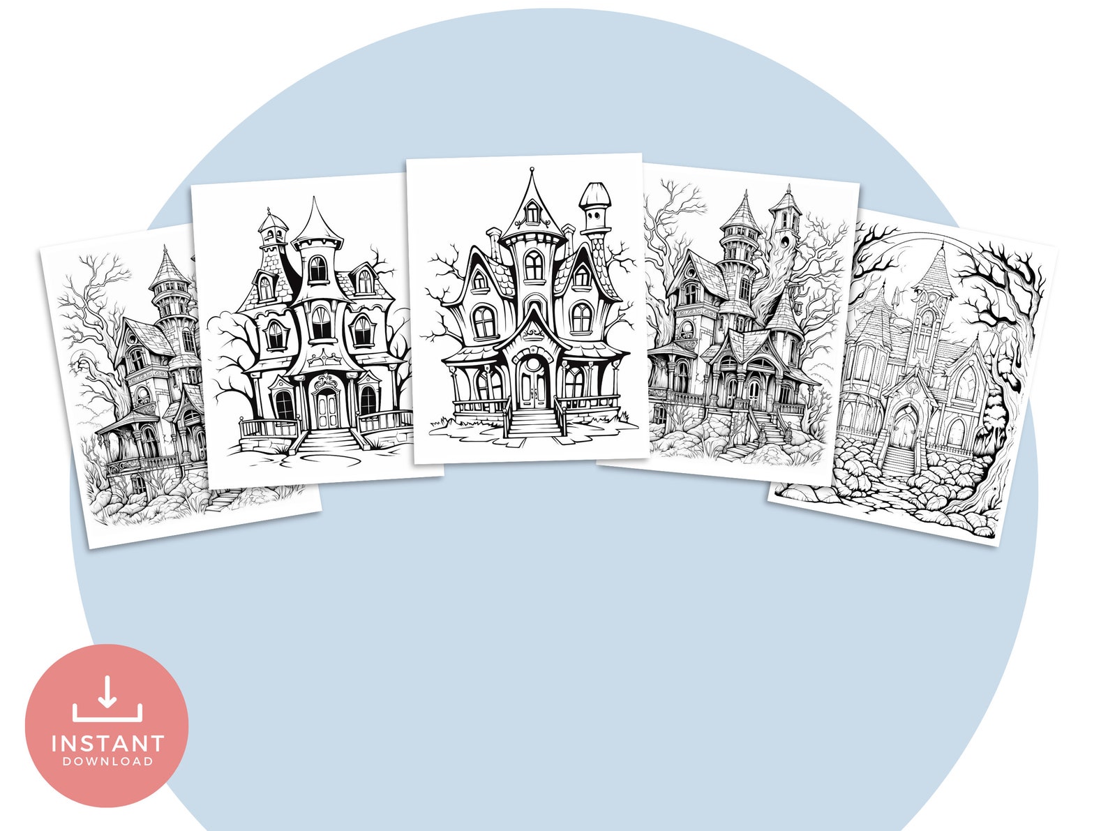 Haunted House Halloween Coloring Pages: Spooky Fun (PDF Printable) - Etsy