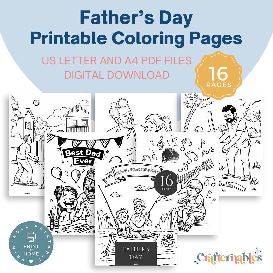 Celebrate Dad! 16 Fun Coloring Pages for Kids - Instant Download PDF ...
