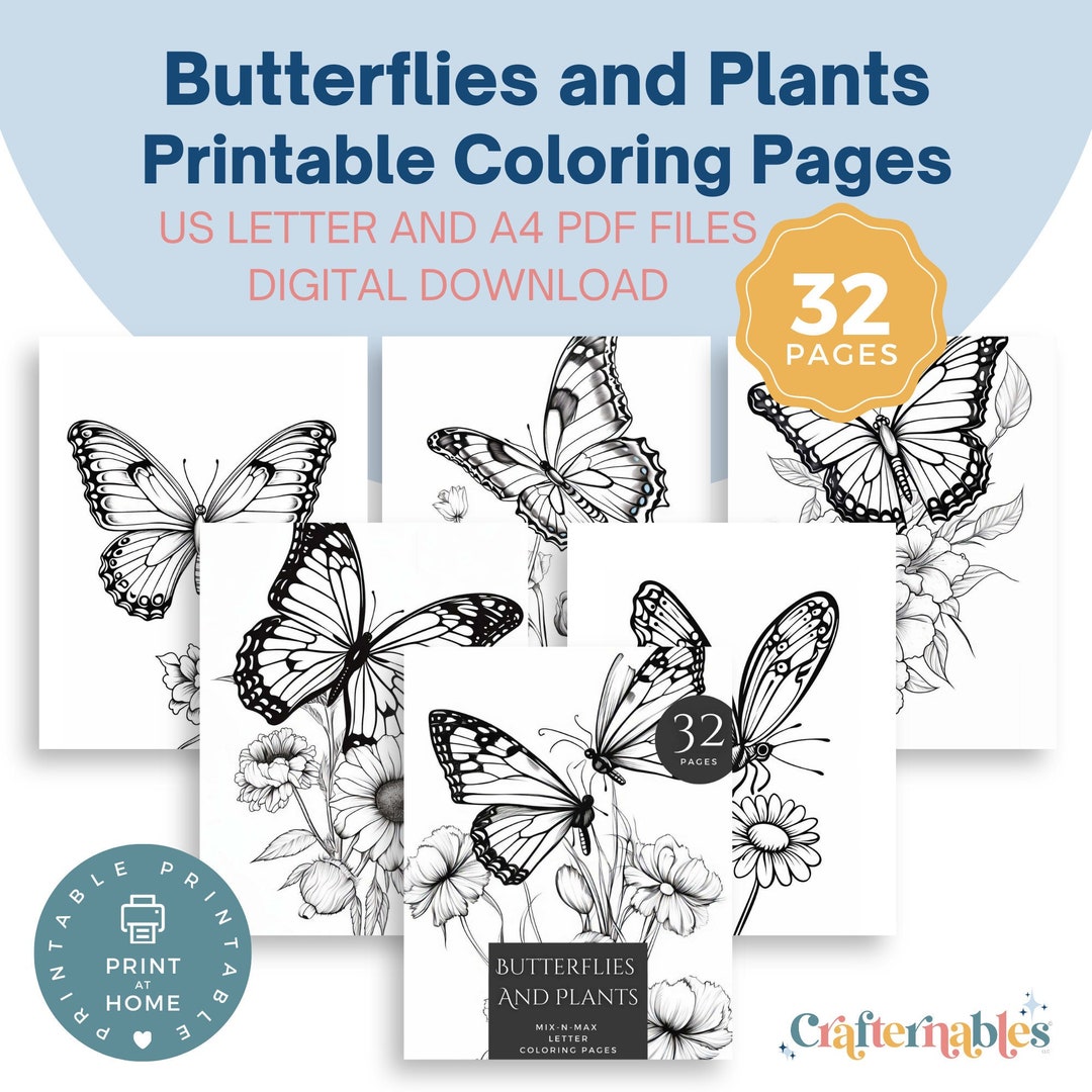 Butterflies & Plants Coloring Pages - 32 Sheets - Digital Download ...