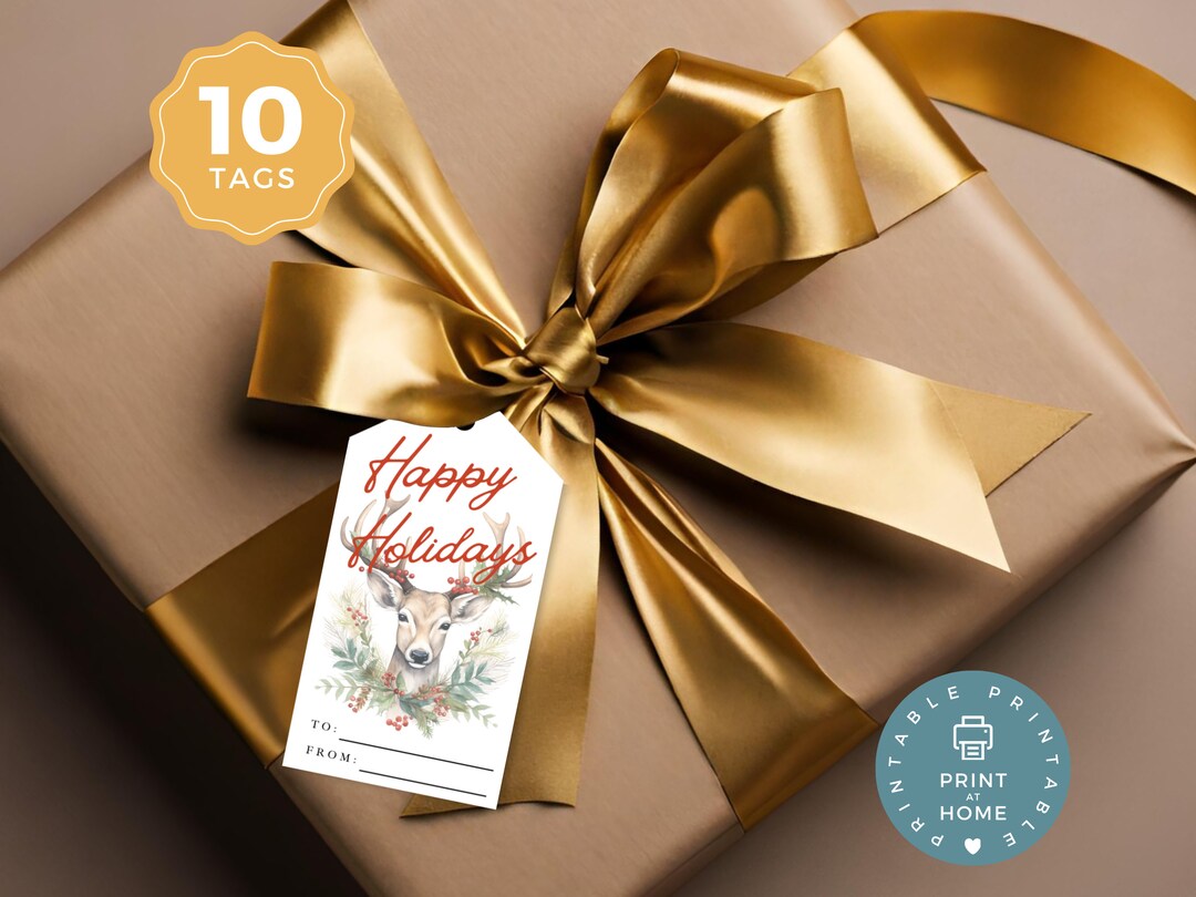 Reindeer Happy Holiday Gift Tags - Set of 10 Printable Tags for ...
