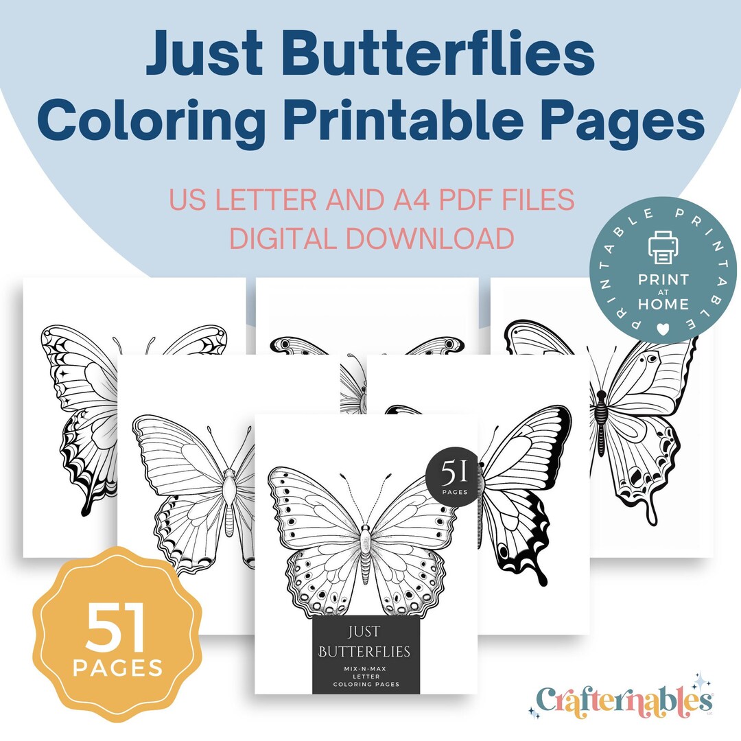 Just Butterfly Coloring Pages Bundle Instant Download for Mindful Art ...
