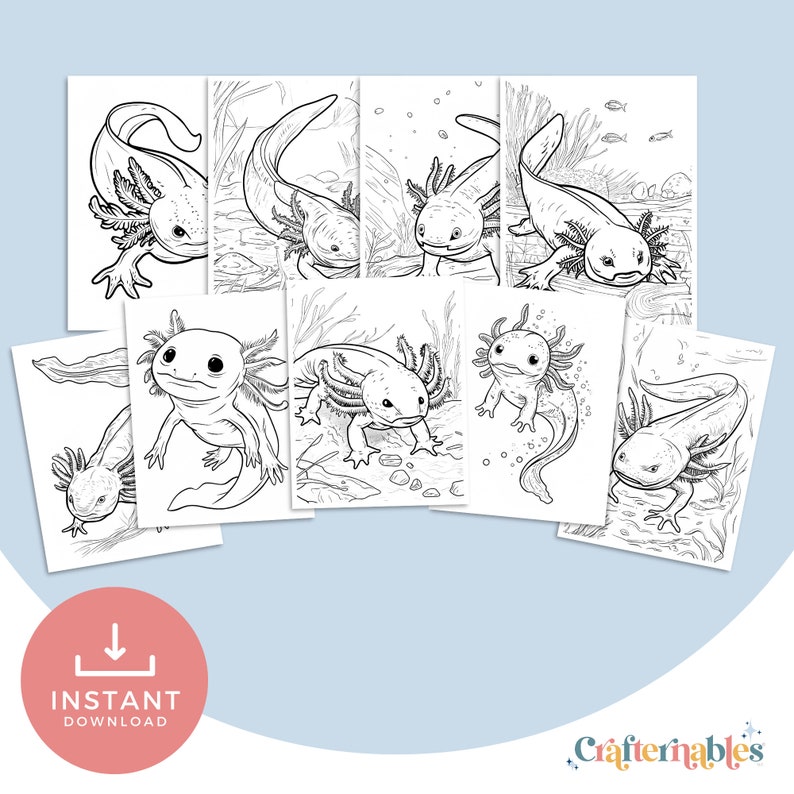 31 Page Bundle Axolotl Coloring Pages for Kids - Educational Activity ...