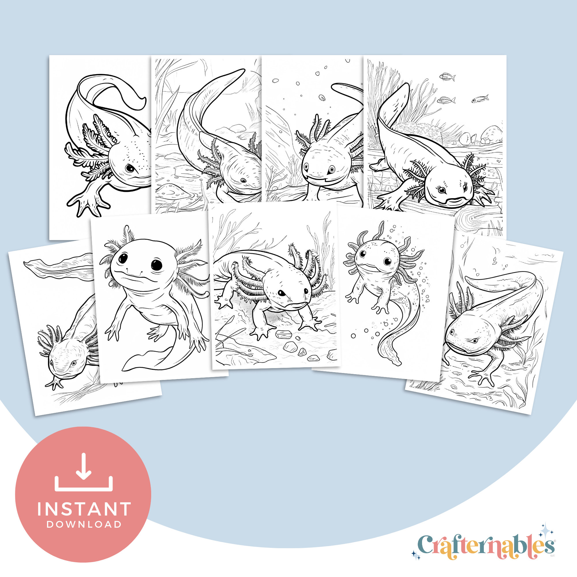 31 Page Bundle Axolotl Coloring Pages for Kids Educational Activity ...