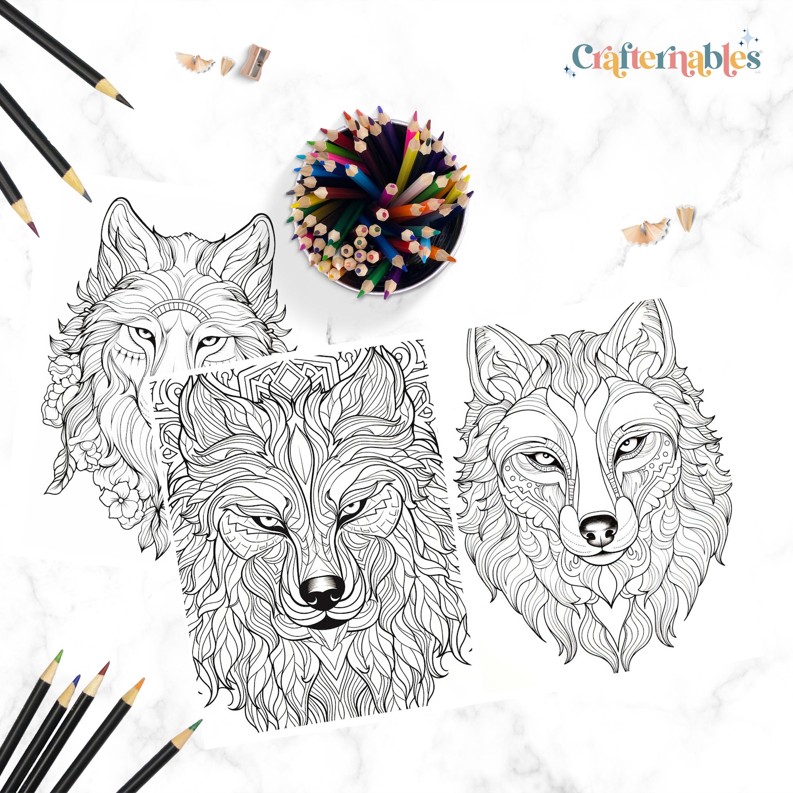 Wolf Coloring Pages for Adults: 10 Printable Relaxing Designs (PDF ...