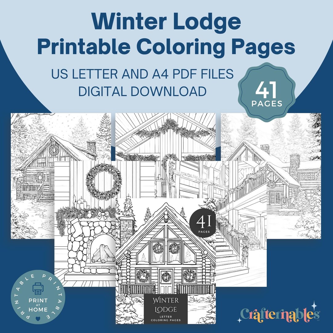 Winter Lodge Christmas Coloring Pages | Festive Wreaths, Garlands ...