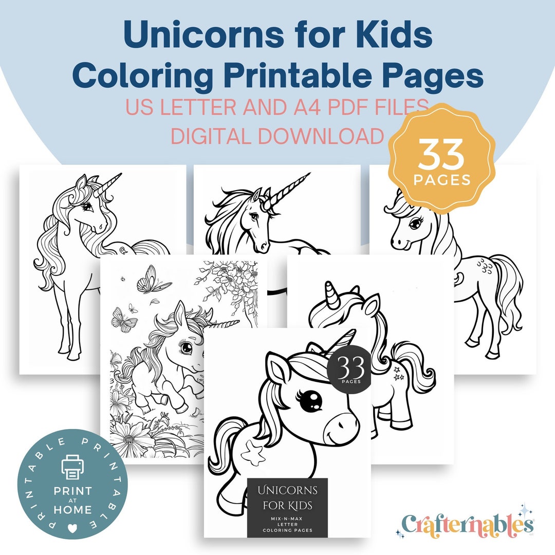 Magical Cartoon Unicorn Coloring Pages for Kids - Printable - 33 ...