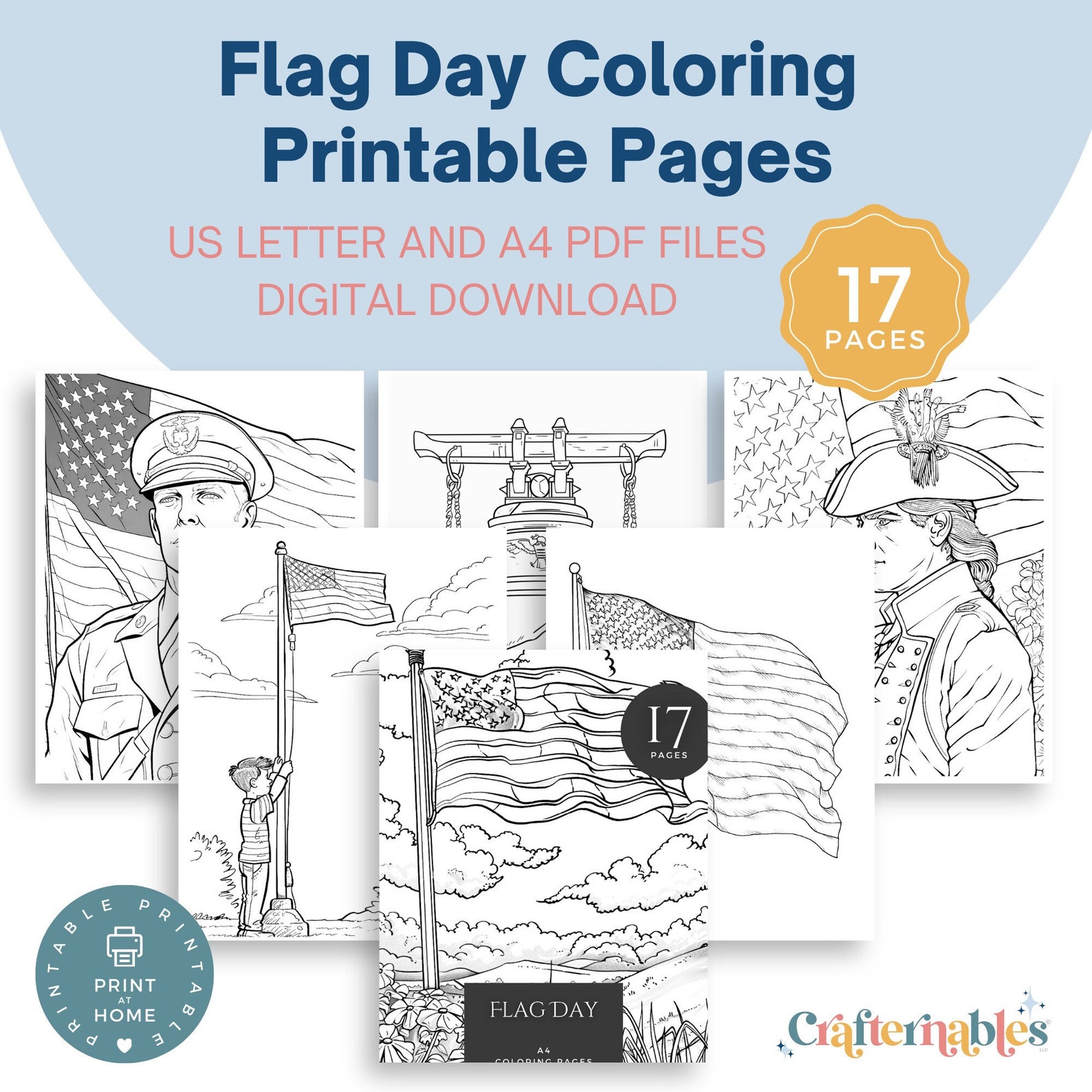 17 American Flag Day Coloring Pages for Kids - Instant Download PDF ...