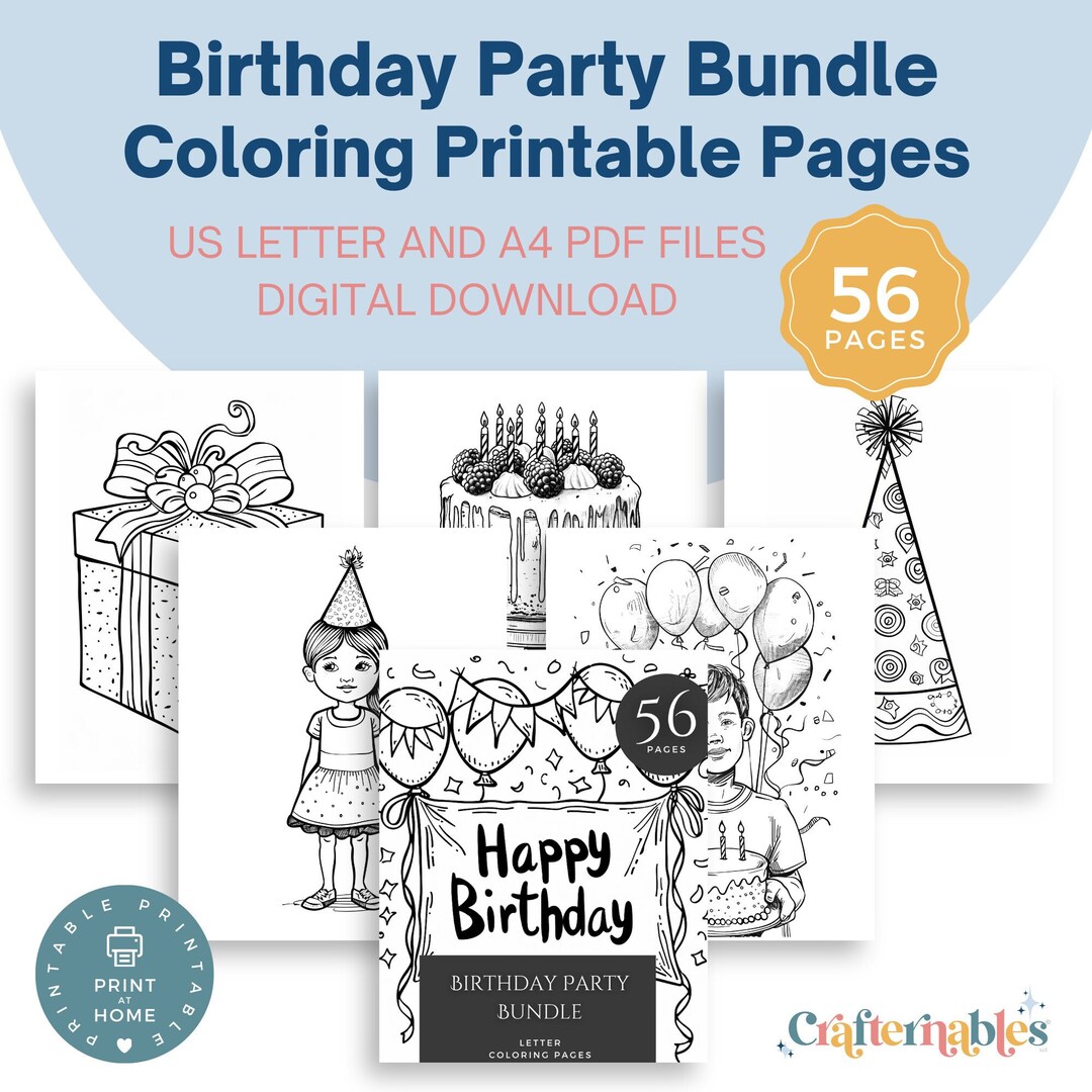 56 Birthday Party Coloring Pages! Inclusive Educational Activity Sheets ...