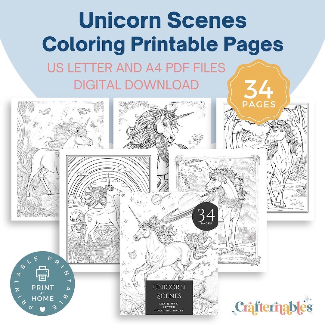 Whimsical Unicorn Adventures Coloring Pages for All Ages - Printable ...