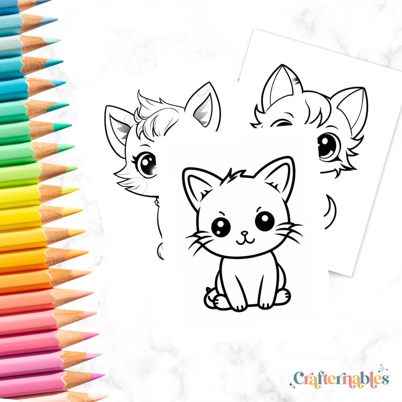 Simple & Cute Kittens Coloring Pages - Volume 1 - Digital Download Set ...