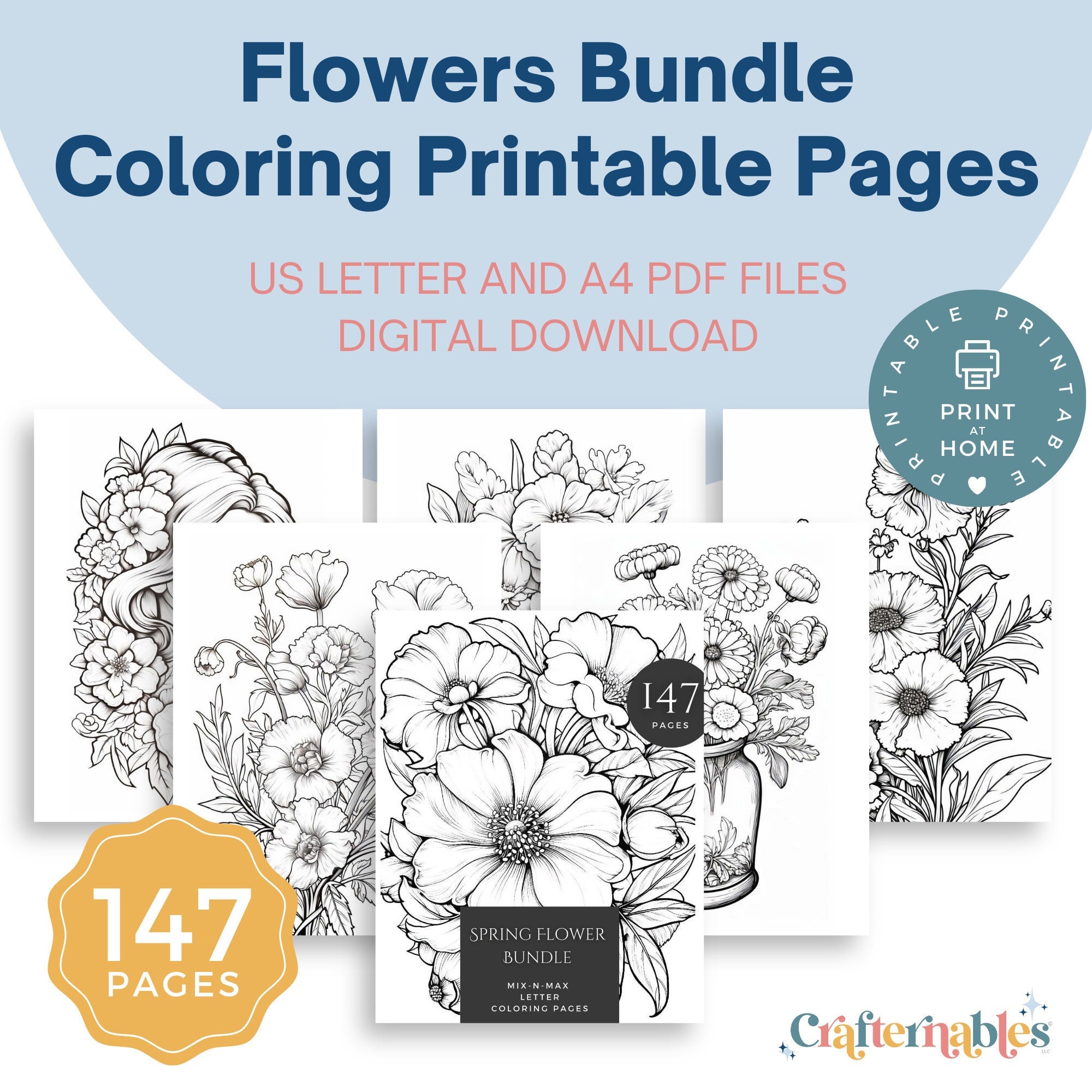 Blooming Flower Coloring Collection Digital Prints 147 Sheets Digital ...