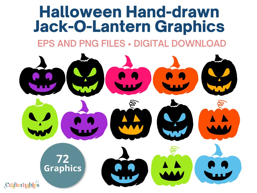 Neon Jack-o-lantern Clipart - 72 Hand-drawn Graphics in EPS and PNG ...