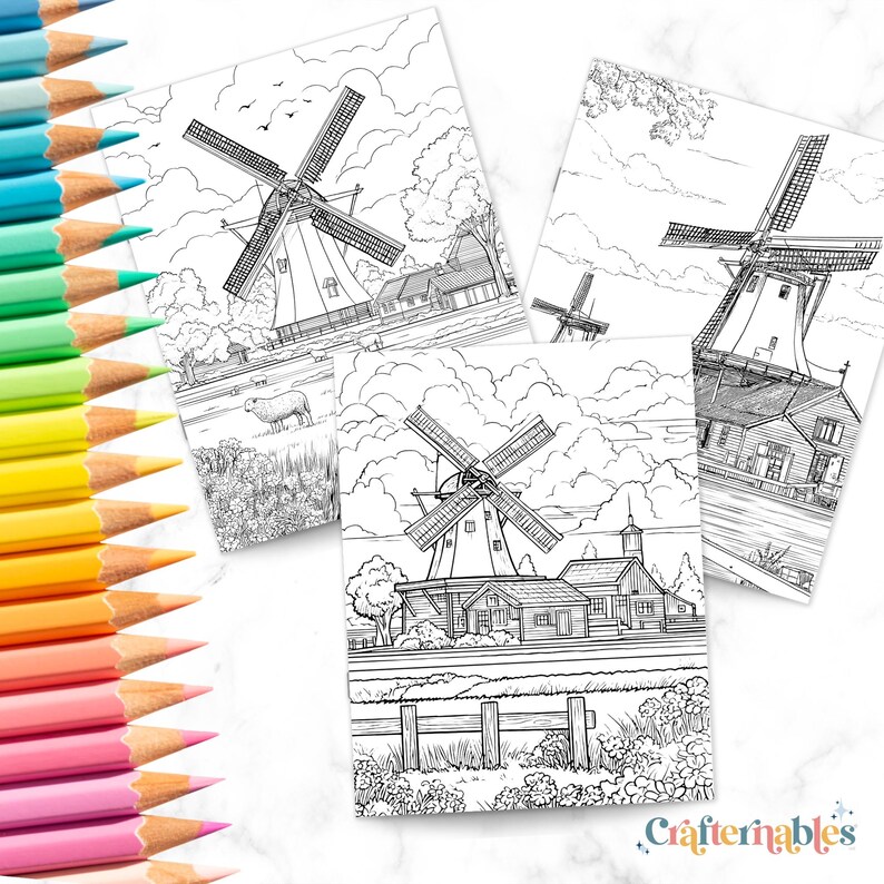 Windmills Coloring Pages | Printable Historic Windmill Designs | A4 ...