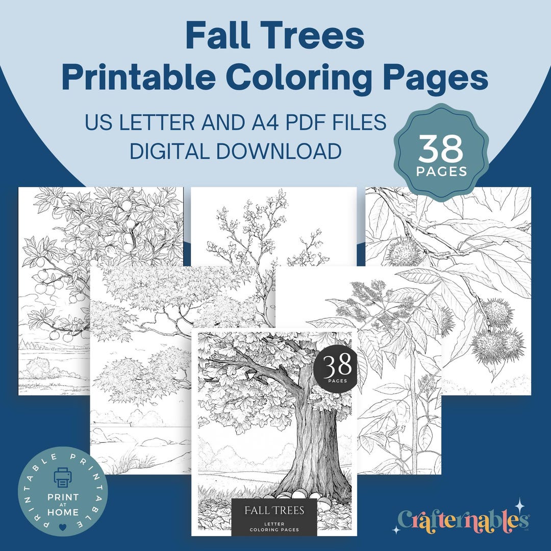 Fall Trees Coloring Pages | 38 Scenic Nature Art (PDF) - Etsy