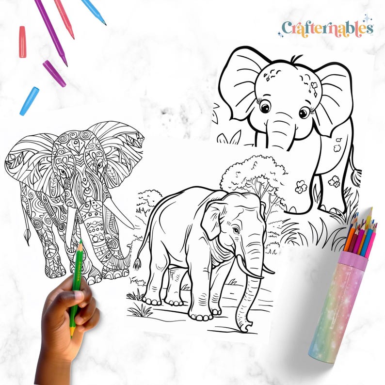 African Elephant Coloring Pages | Wildlife Art, Safari Animals (PDF) - Etsy