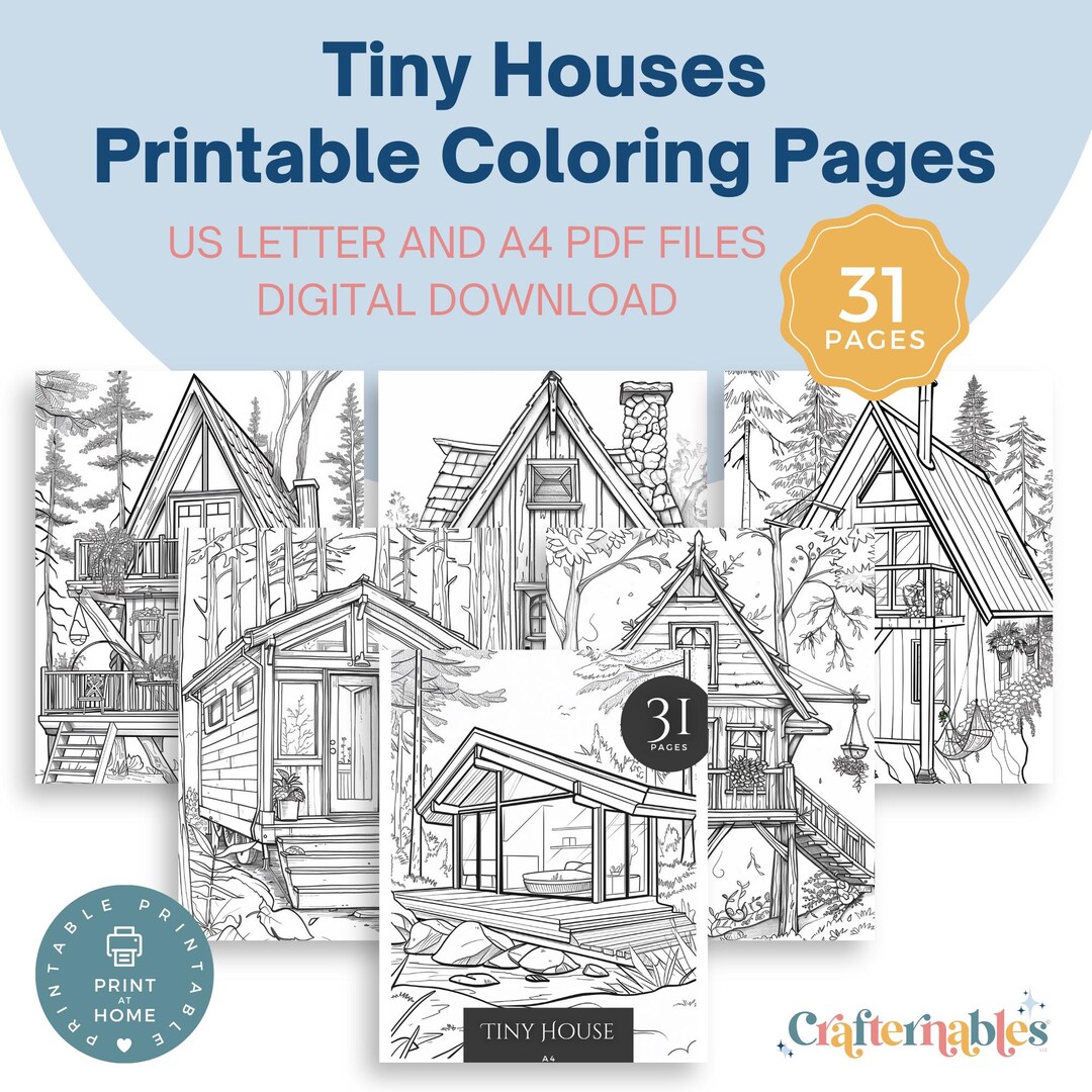 31 Tiny House Coloring Pages | Printable Small Home Architecture Art ...