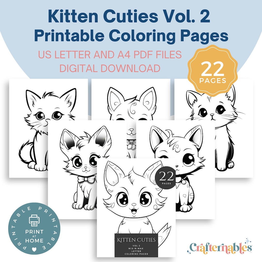 Extra Cute Kittens Coloring Pages - Volume 2 - Digital Download Set ...