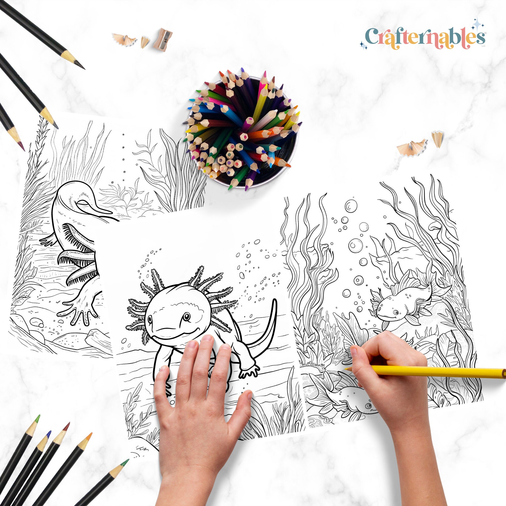 31 Page Bundle Axolotl Coloring Pages for Kids Educational Activity ...