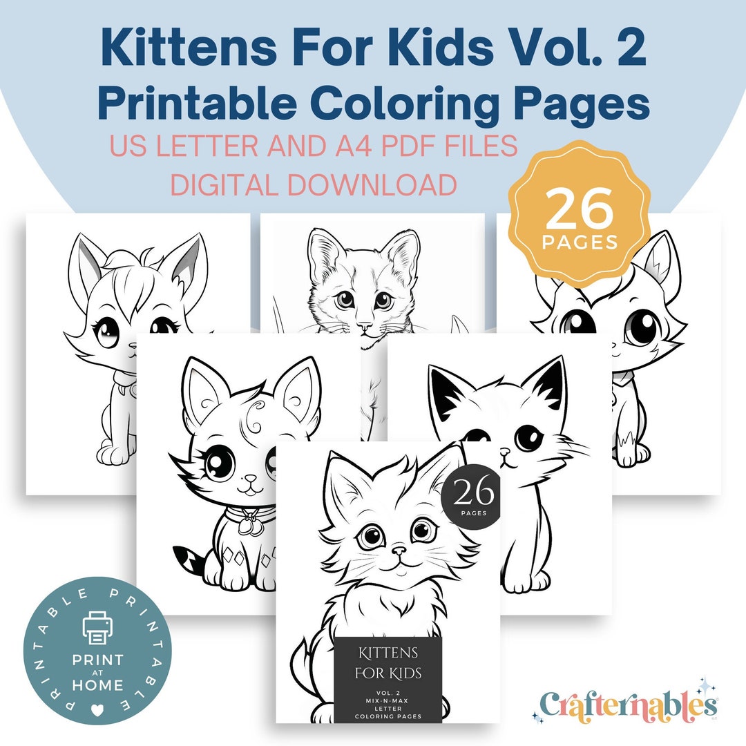 Simple & Cute Kittens Coloring Pages - Volume 2 - Digital Download Set ...