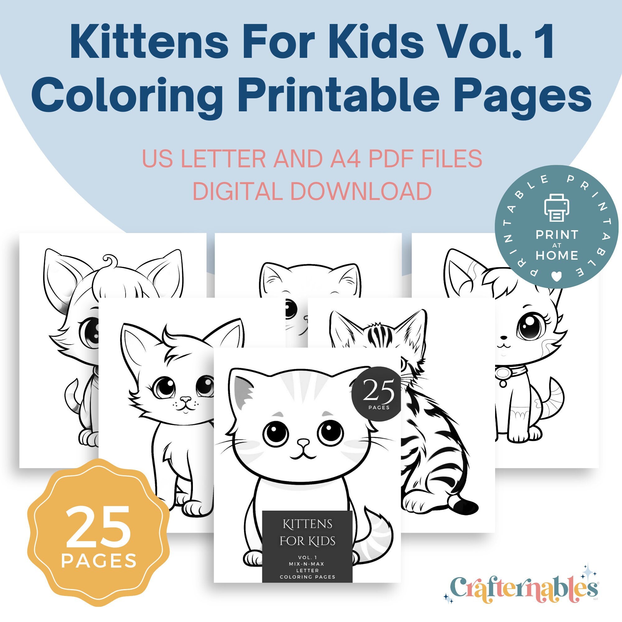 Simple & Cute Kittens Coloring Pages Volume 1 Digital Download Set ...
