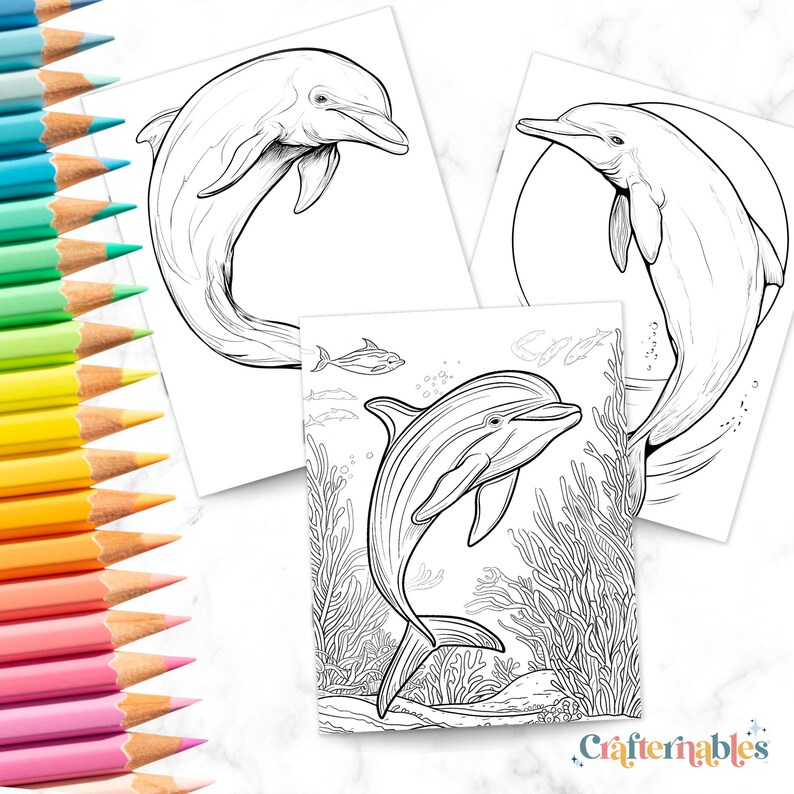 Dolphin Worksheets Coloring Pages for Kids | Printable Ocean Animal Art ...