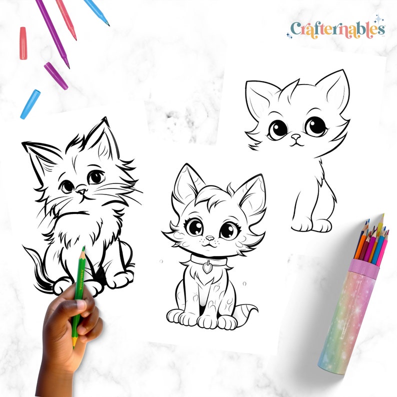 Simple & Cute Kittens Coloring Pages - Volume 2 - Digital Download Set ...