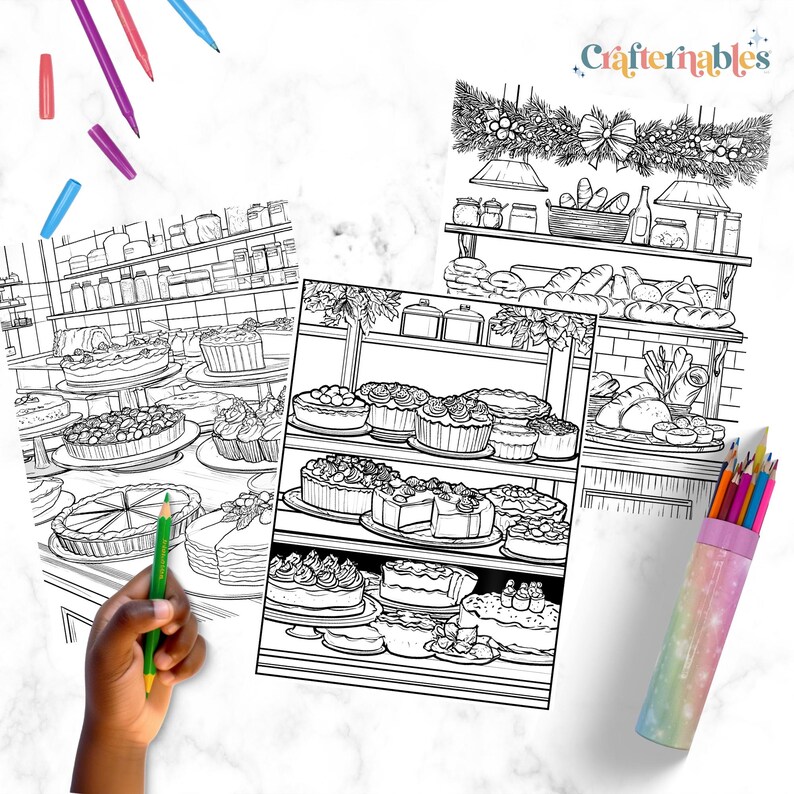 Christmas Bakery Coloring Pages | Printable Holiday Treats & Window ...