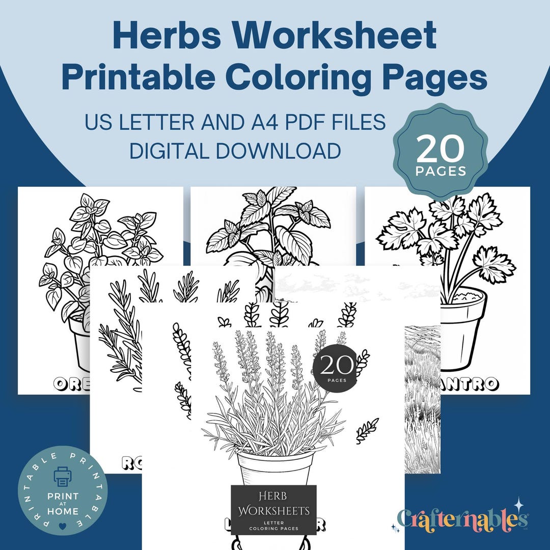 Herb Coloring Workbook | 20 Printable Pages, Botanical Education (PDF ...