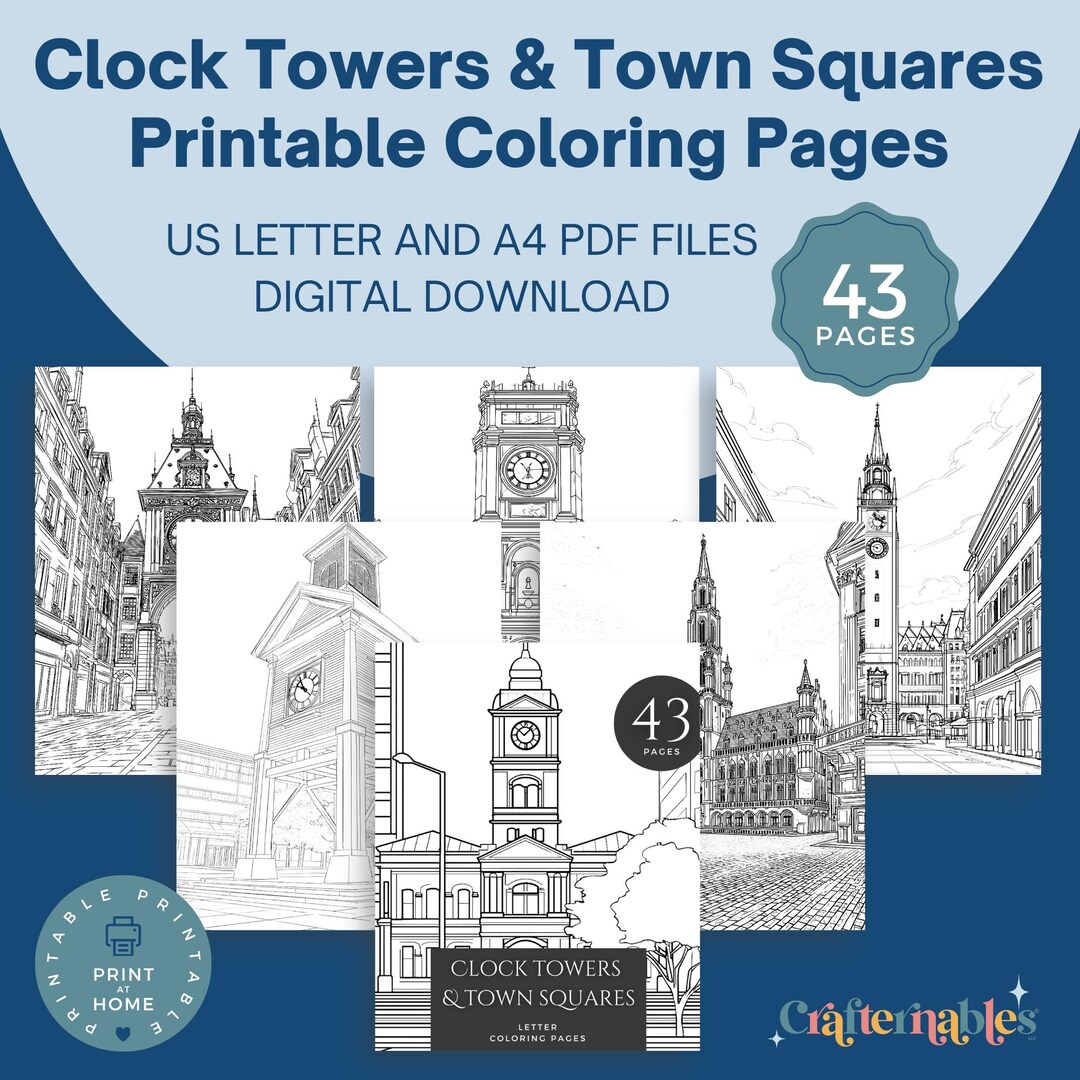 Clock Towers & Town Squares Coloring Pages | Printable Historic ...