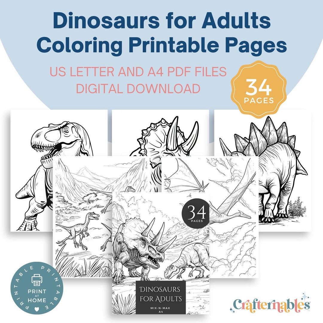 Adult Dinosaur Coloring Pages – 34 Printable Designs (PDF Download) - Etsy