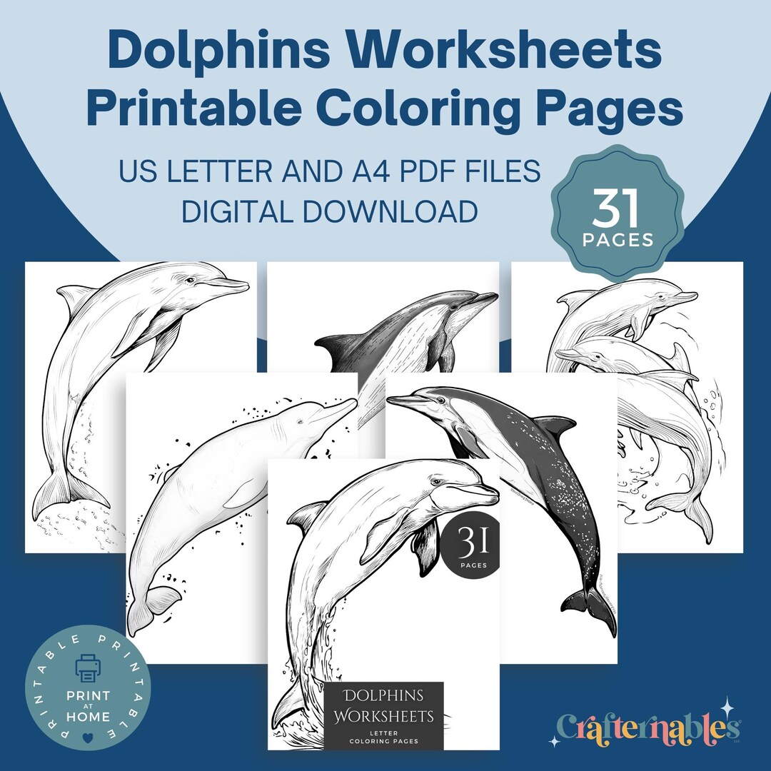 Dolphin Worksheets Coloring Pages for Kids | Printable Ocean Animal Art ...