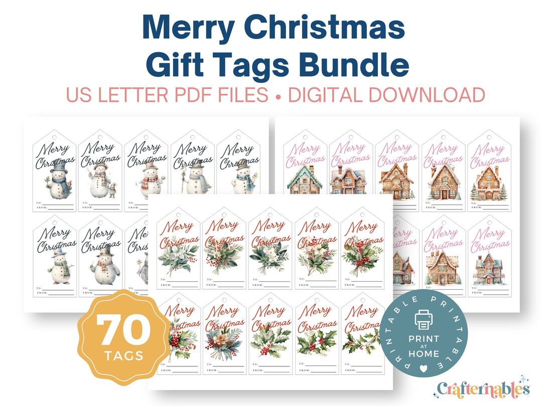 Mega Merry Christmas Tag Bundle - 70 Unique Designs for DIY Presents ...