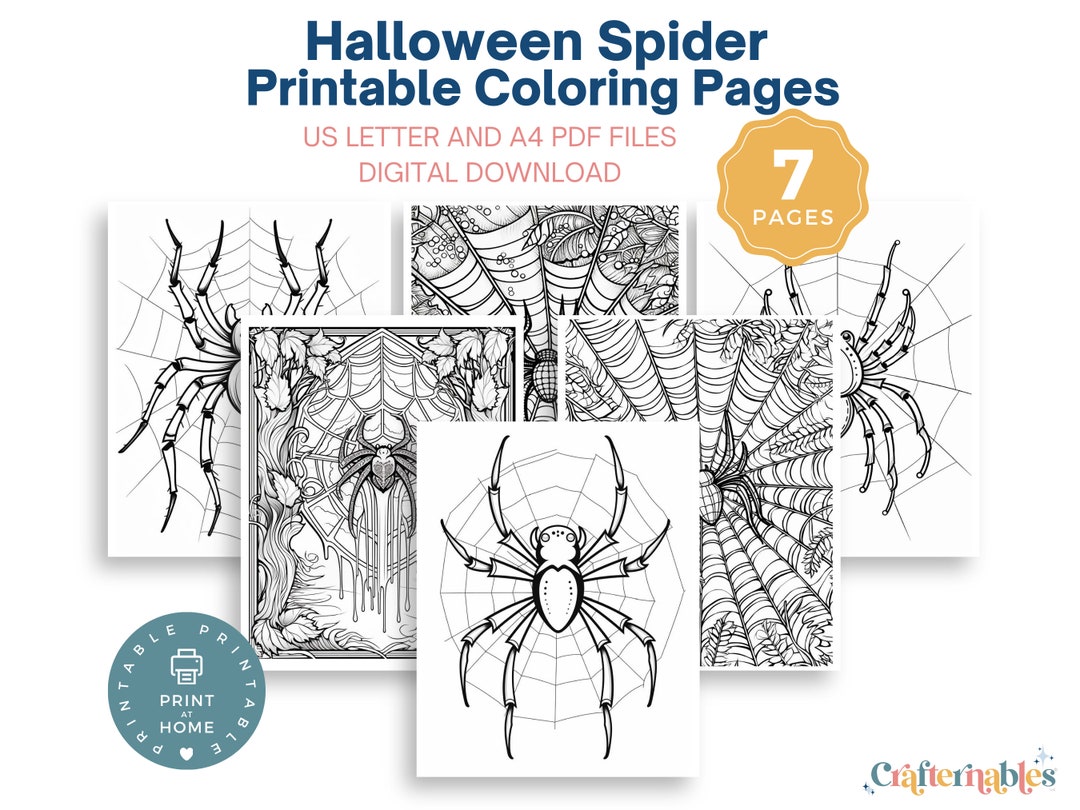 Creepy Crawlers: 7-page Halloween Spider Printable Coloring Set for All ...