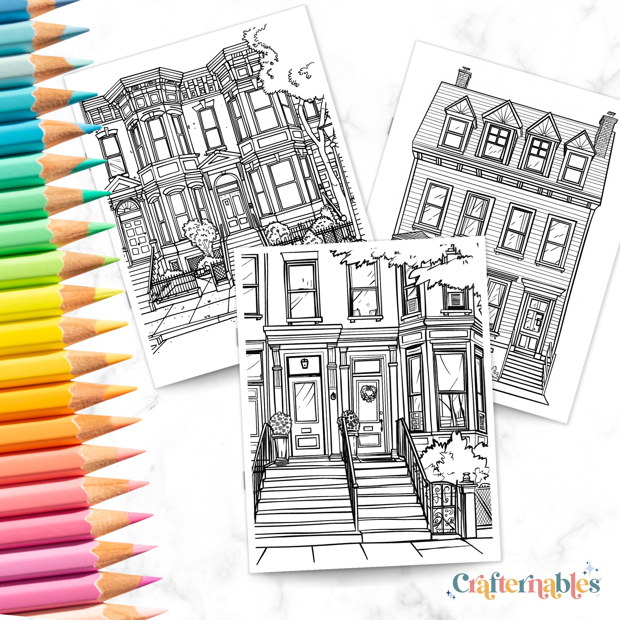 Brownstone Bliss: 19 Luxury Coloring Pages for Architecture Lovers ...