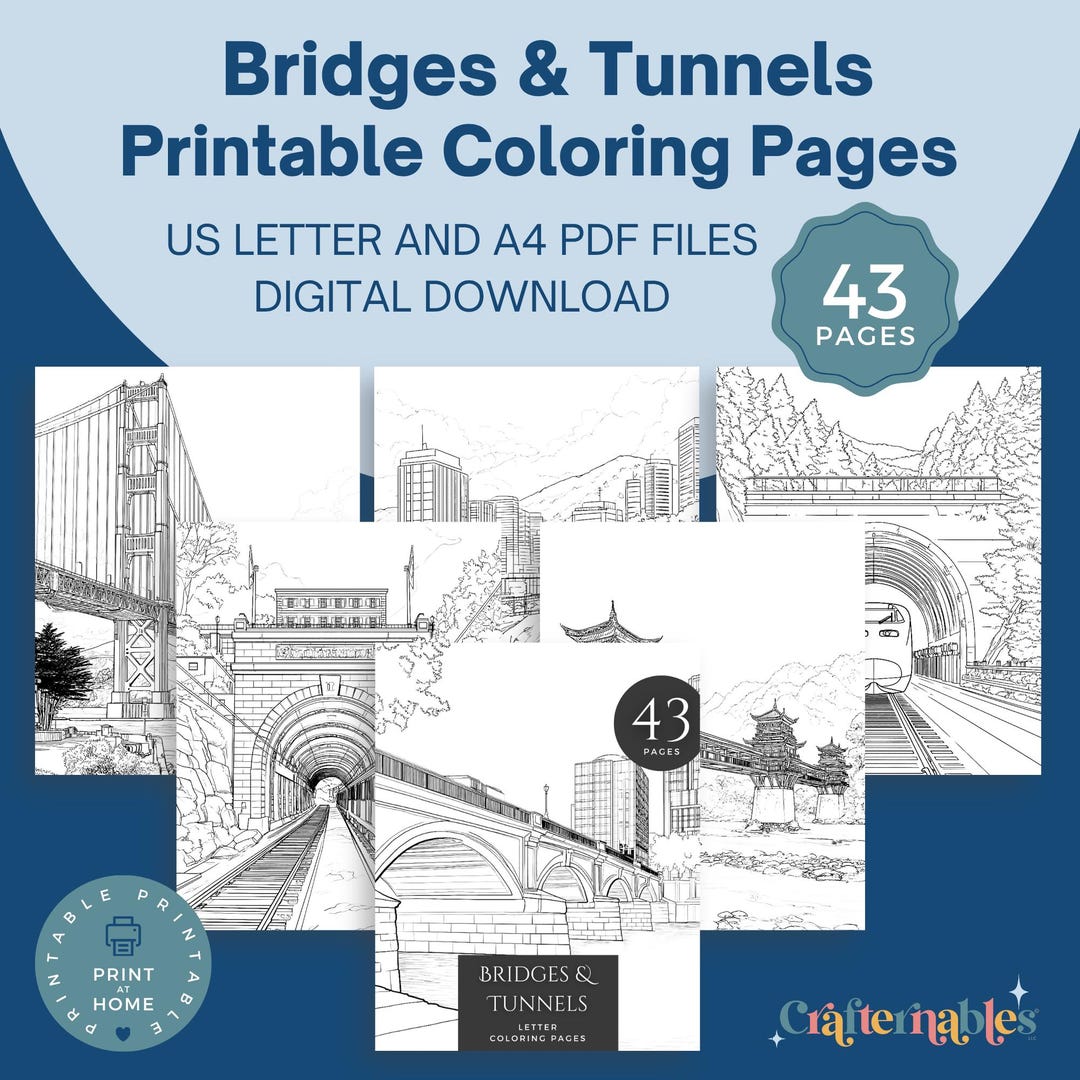 Bridges & Tunnels Coloring Pages | Printable Architecture and ...