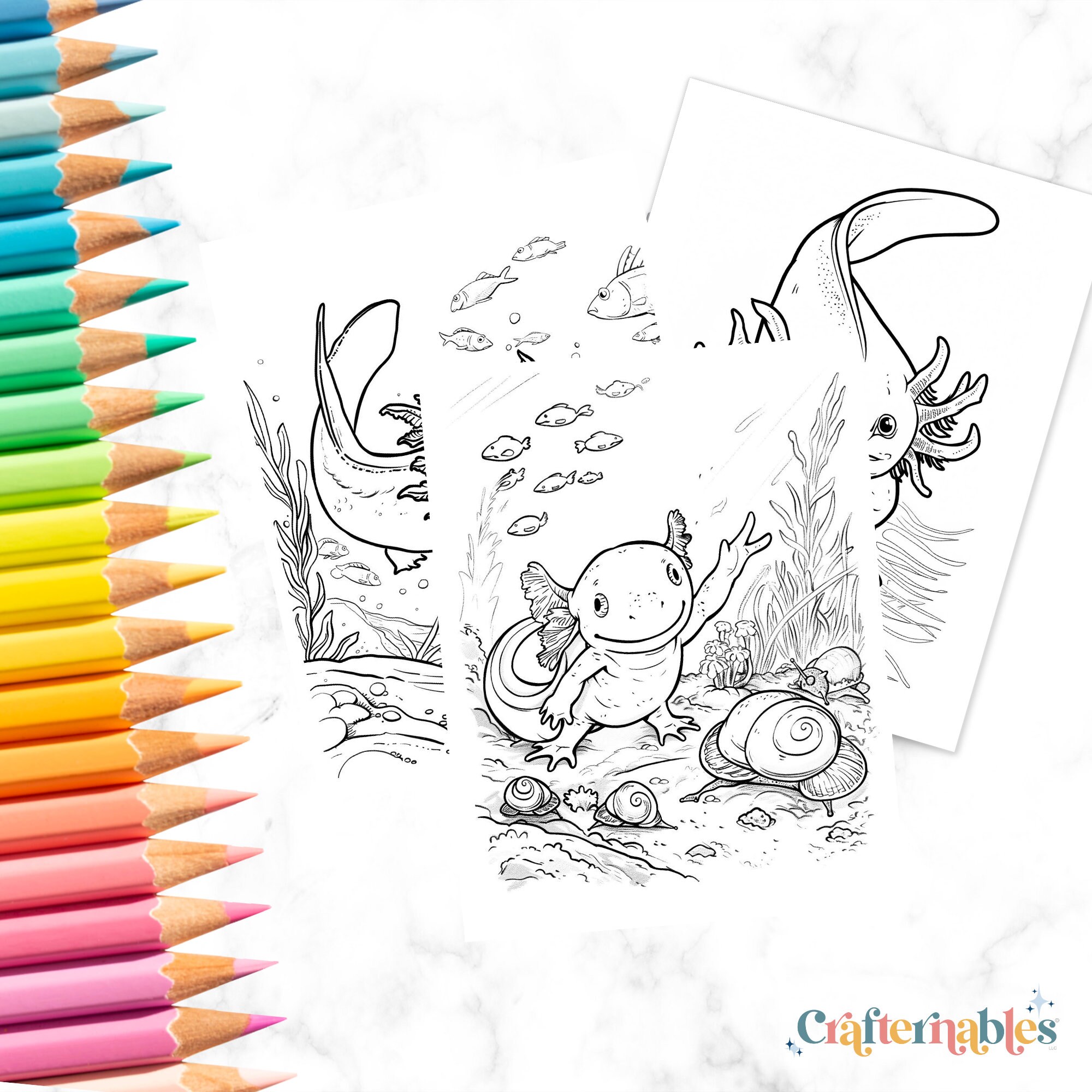 31 Page Bundle Axolotl Coloring Pages for Kids Educational Activity ...