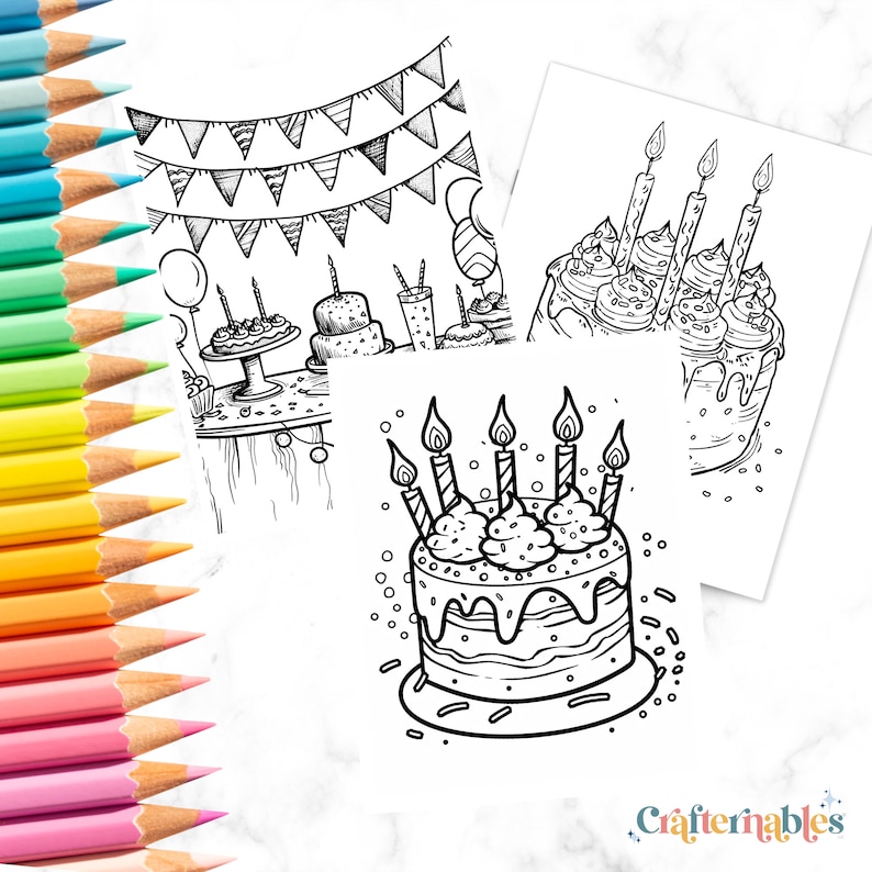 Celebrate Birthdays 20 Cake & Cupcake Coloring Pages for Kids Activity ...