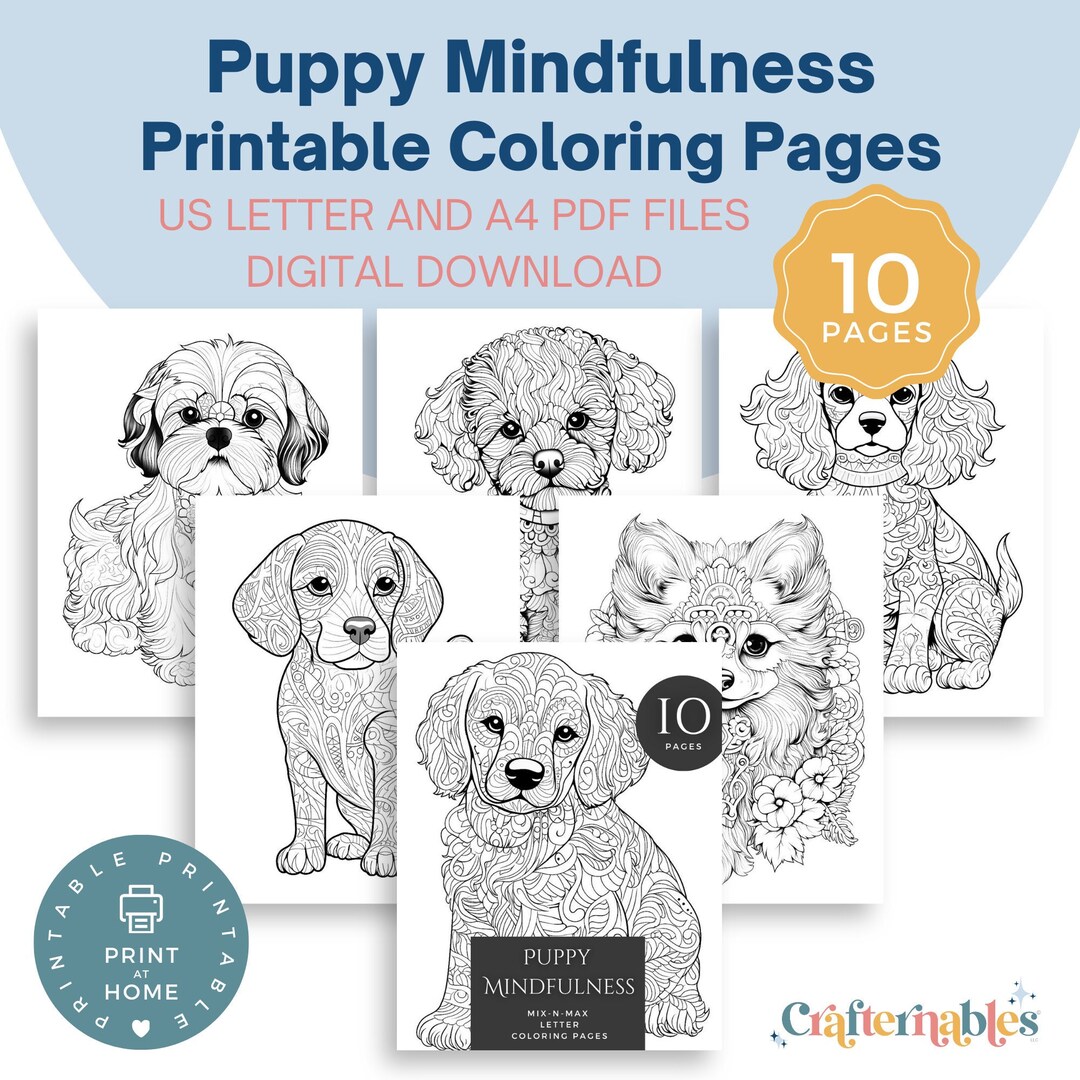 Puppy Mindfulness Coloring Pages: Stress Relief Art Therapy (digital ...