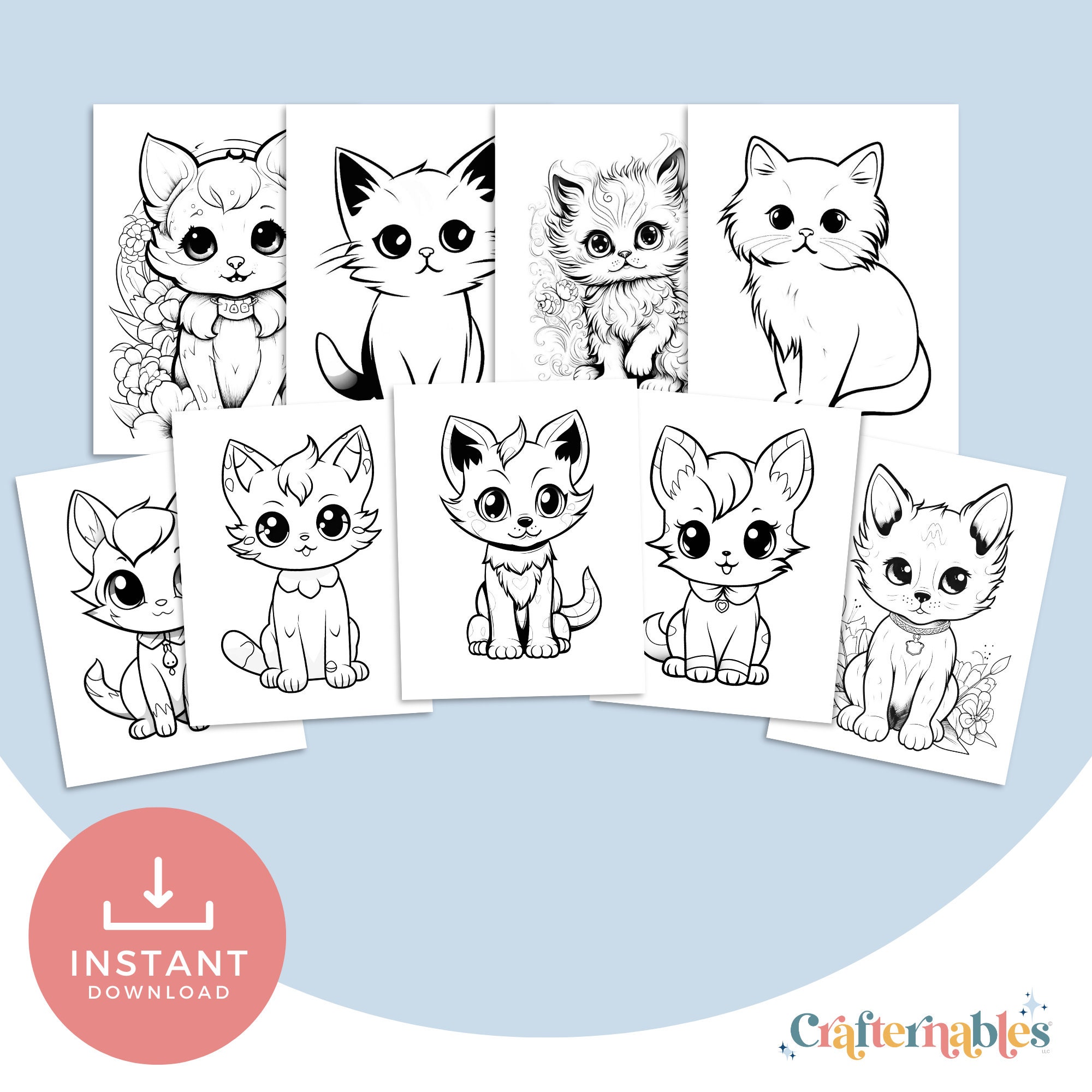 Simple & Cute Kittens Coloring Pages - Volume 2 - Digital Download Set ...