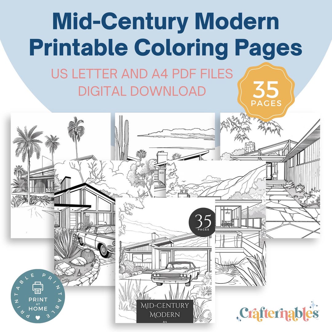 Mid-century Modern Home Coloring Pages | 35 Printable Architecture Art ...