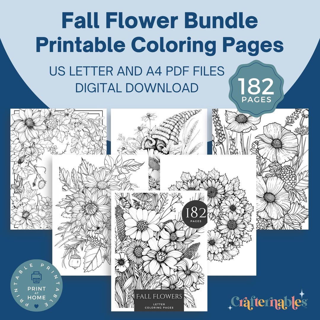 Fall Flower Coloring Book | 182 Printable Pages (PDF Pattern) - Etsy